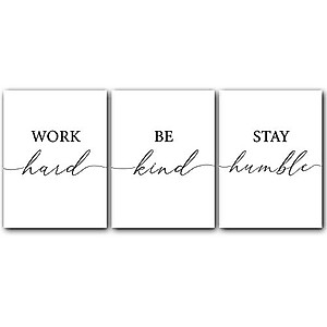 Work Hard, Be Kind, Stay Humble, Unframed, 18 x 24 Inches, Set of 3, Posters, Minimalist Art Typography Art, Bedroom Wall Art, Romantic Wall Decor