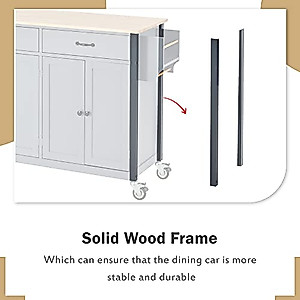 KELRIA Solid Wood Top, Mobile Carts with Storage Cabinet, Rolling Kitchen Table with Spice, Towel Rack, and Drawer, Portable Islands on Wheels, Gray, 54.3 Inch, Grey Blue