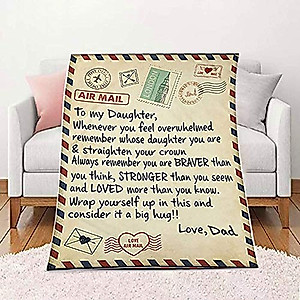 CHAOMIC Fleece Blanket to My Daughter Letter Printed Quilts Dad Mom for Daughter's Air Mail Blanket Positive Encourage and Love Daughter's Flannel Blanket Gifts (50x60in-dad)