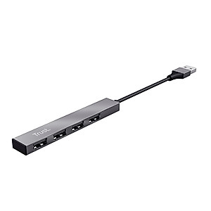 Trust 23786 Halyx Aluminium 4-Port Mini USB 2.0 Hub for PC, Laptop, Mac - Silver