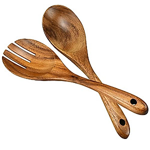 Salad Servers, Wood Salad Tongs, 10.2in Salad Spoon and Fork Set, Long Handle Salad Server Set for Mixing, Tossing and Cooking (Salad Spoon and Fork Set)