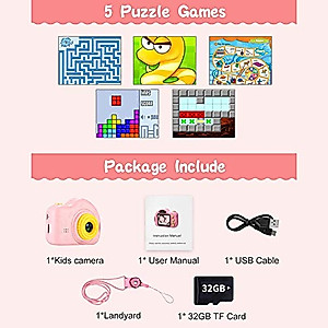 Lanhui Kids Digital Camera Toy - Cute Child Pink Digital Camera 1080 IPS 2 inch HD Mini Camera Toy Selfie Camera for Kids Ideal Birthday, Holiday, Reward Gift for Girls