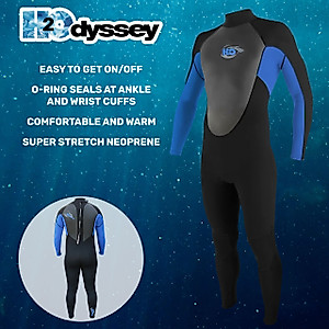 H2Odyssey 3/2mm Men's Vapor Back Zip Wetsuit for Men - Mens Long Sleeve Swimsuit for Surf Board and Deep Sea Diving (Large, Blue)
