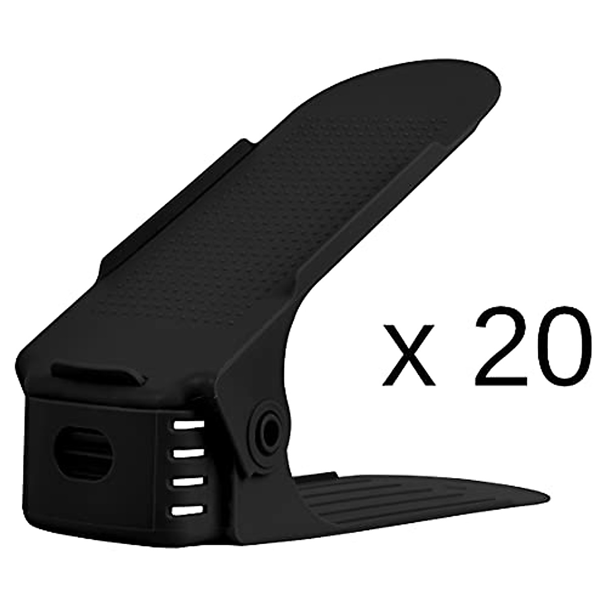 Set of 20 Adjustable Shoe Risers, Double Your Storage Space, 50% Space Saving Double Layer, Shoe Holder Rack Stacker Slots for Closet Shelf Organizer (Black)