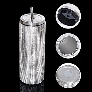 20 oz Glitter Diamond Water Bottle Rhinestone Bling Cup Stainless Steel Tumbler Insulated Cup with Lid Straw Random Color Cup Brush Straw Brush for Women