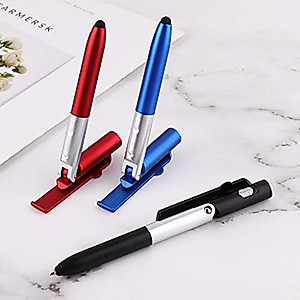 ForHe Multifunction 4-in-1 Touch Screen Pen,Stylus Pen+Ballpoint Pen+LED Flashlight+ Foldable Phone Stand Holder, 3 Colors