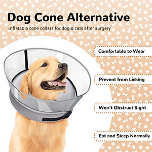 Inflatable Dog Cone Collar Alternative - EzKamfort Soft Dog Cone for Dogs After Surgery, 2-in-1 Dog Recovery Collar with Detachable Shield to Stop Licking, Dog Donut Cone for Small Medium Large Dogs