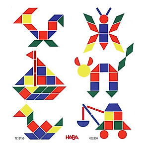 HABA Geo Shape Tack Zap Play Set - Make Geometric Designs with Corkboard, Hammer, Templates and 50 Wooden Tiles (Made in Germany)