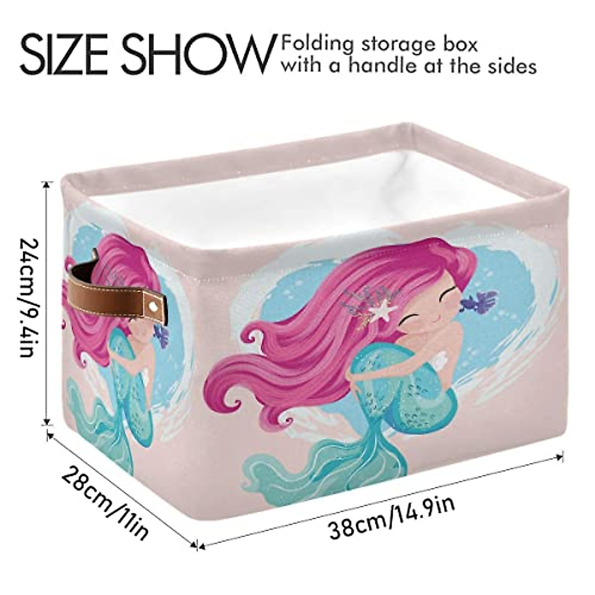 Storage Basket Cube Cute Animal Mermaid Large Collapsible Toys Storage Box Bin Laundry Organizer for Closet Shelf Nursery Kids Bedroom,15x11x9.5 in,1 Pack