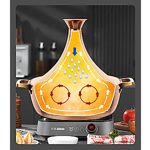 Non-stick tagine 304 stainless steel tower stew pot, non-stick slow cooker seafood high lid pot induction cooker Moroccan tagine casserole-Gold||24cm