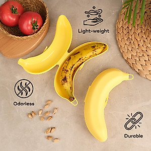Osier Blanc Banana Keeper BPA-Free Outdoor Travel Case, Banana Protector, Cute Carrier Storage Box, Yellow 2 Pack