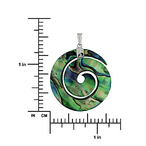 Sterling Silver Abalone Shell Spiral Circle Pendant