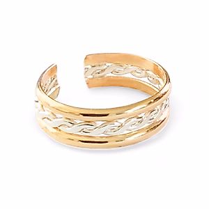 Toe Ring | Braid Stack 14K Gold Fill & Sterling Silver | Unisex Adjustable Toe Ring for Men or Women | One Size Fits All | Two-Tone Mixed Metal Ring