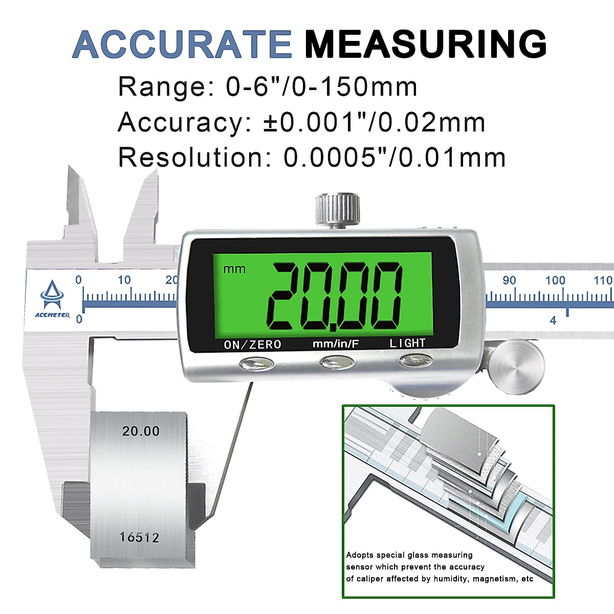 Digital Caliper Electronic Measuring Tool,Digital Vernier Caliper Inch/Millimeter/Fraction Measurement Caliper for Jewelry-Metal Metric Measure Caliper for Engineer,LCD Screen Featured Backlight