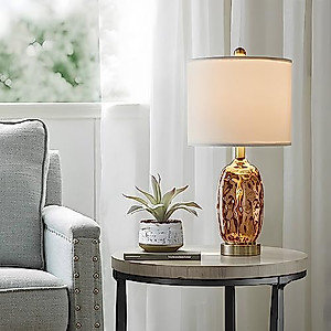 G-SAFAVA 21.75" Modern Glass Table Lamp Set of 2, Small Contemporary Bedside Lamp Champagne Nightstand Lamp for Living Room Bedroom Office Dorm