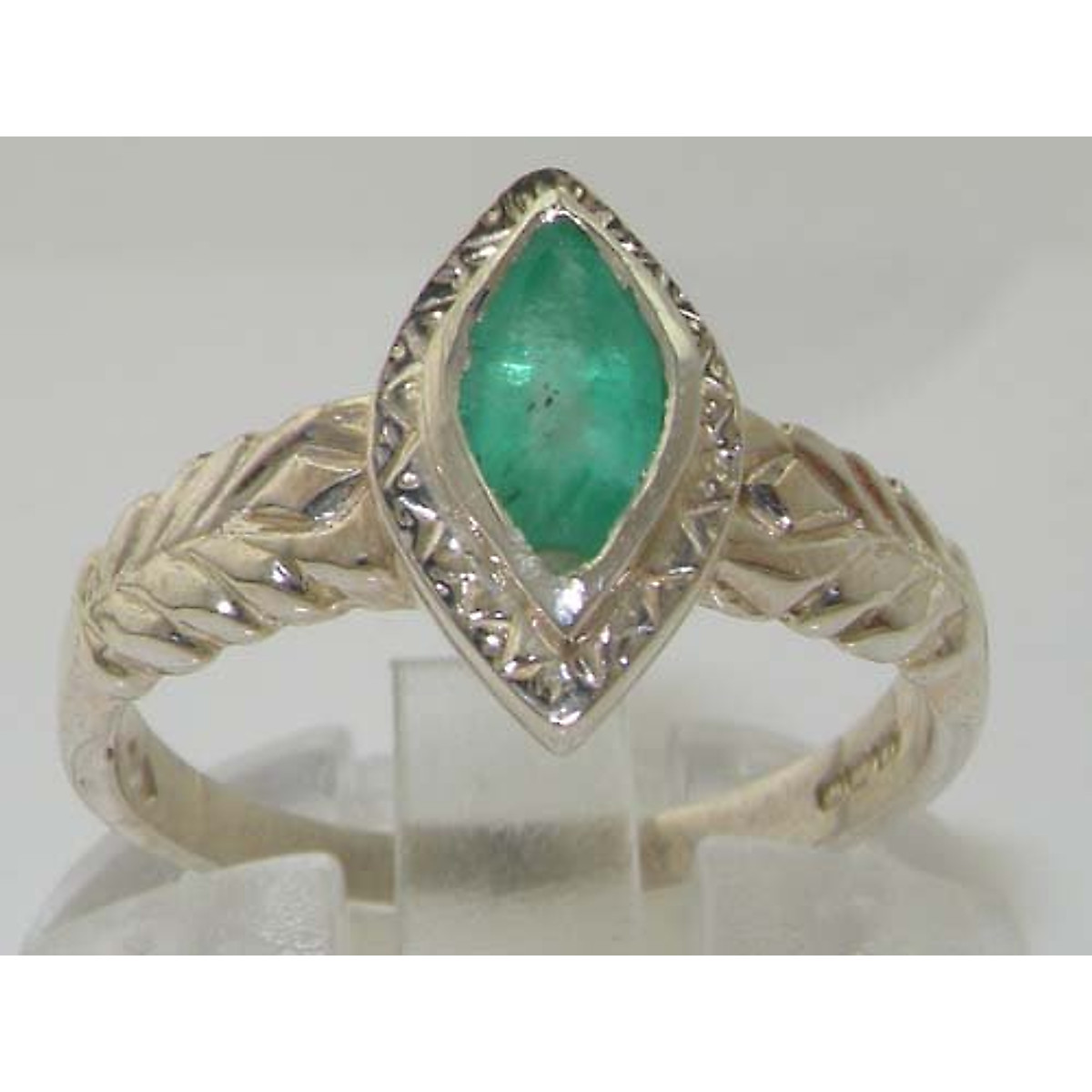 925 Sterling Silver Real Genuine Emerald Womens Solitaire Engagement Ring - Size 6