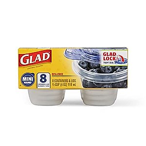 GladWare Mini Food Storage Containers | Small Round Food Containers, Mini Round Food Containers Hold up to 4 Ounces of Food | 4 oz Containers with Lids, 8 Count Set