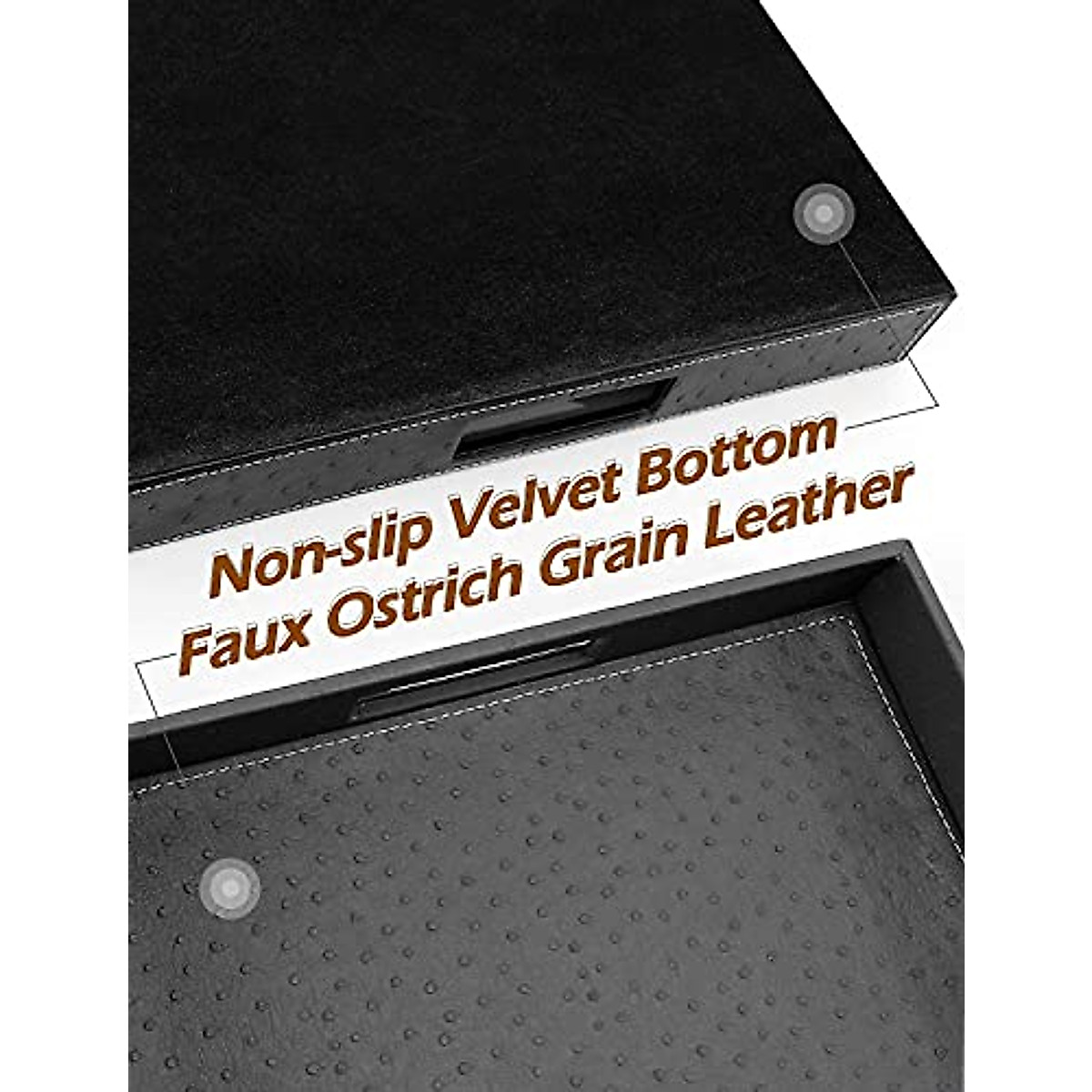 Ranslen Serving Tray with Handles, 20 x 16 Inch Rectangular Leather Tray for Coffee Table, Breakfast, Kitchen Home Black Tray Decor Extra Large