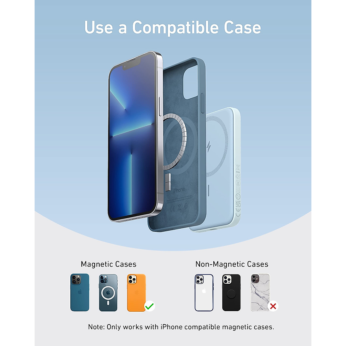 Anker Magnetic Portable Charger, 5,000mAh Wireless Portable Charger with USB-C Cable, Battery Pack Only Compatible with iPhone 15/15 Plus/15 Pro/15 Pro Max, iPhone 14/13/12 Series and more