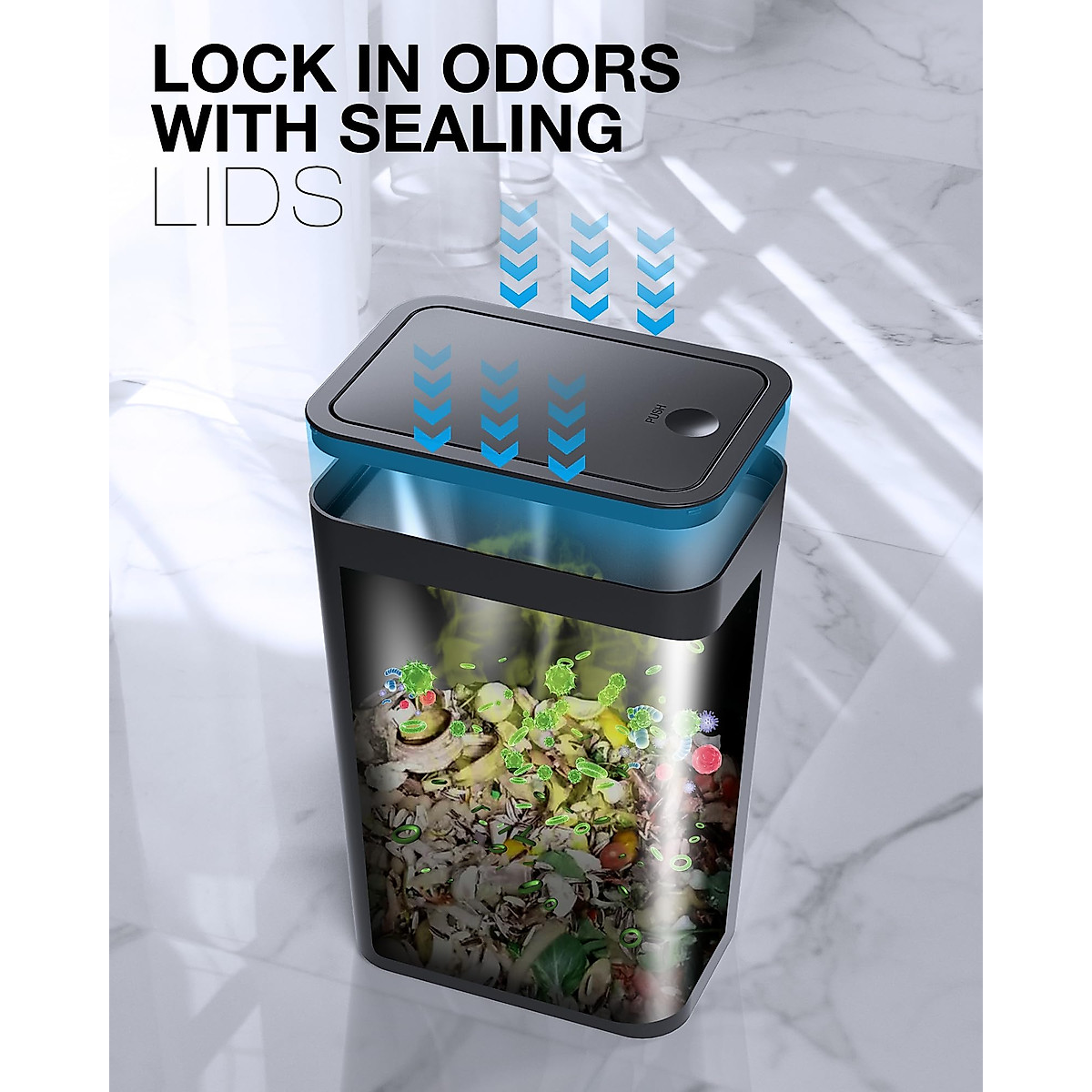 ITCPRL Bathroom Trash Can with Lid, 2 Pack 4 Gallons/15 Liters Garbage Can with Pop-Up Lid, Small Plastic Trash Can, Slim Trash Bin Waste Basket for Bathroom, Bedroom, Office, Living Room(Black)