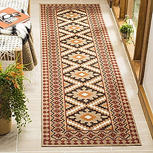 SAFAVIEH Veranda Collection 2'3' x 12' Red / Natural VER099 Boho Indoor/ Outdoor Non-Shedding Easy scrubbing Patio Backyard Porch Deck Mudroom Runner-Rug