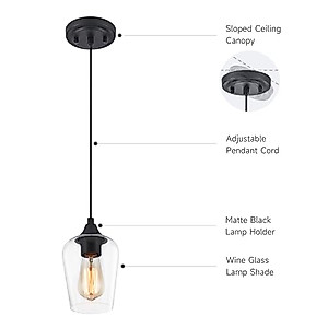 VONLUCE Black Pendant Light for Kitchen Island, Pendant Light Fixture w/Hanging Cord for Bedroom & Hallway, Kitchen Pendant Lighting Over Island with Clear Glass Shade