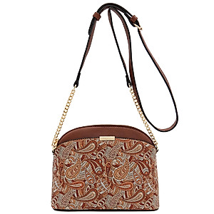 FashionPuzzle Paisley Print Small Dome Crossbody with Chain Strap (Brown/Brown)