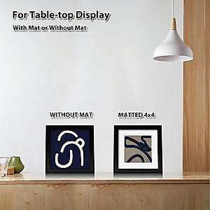 KINLINK 6x6 Picture Frame Black Set of 4, Wooden Square Photo Frames Matted 4x4 with Plexiglass for 4x4 with Mat or 6x6 without Mat for Table and Wall Display