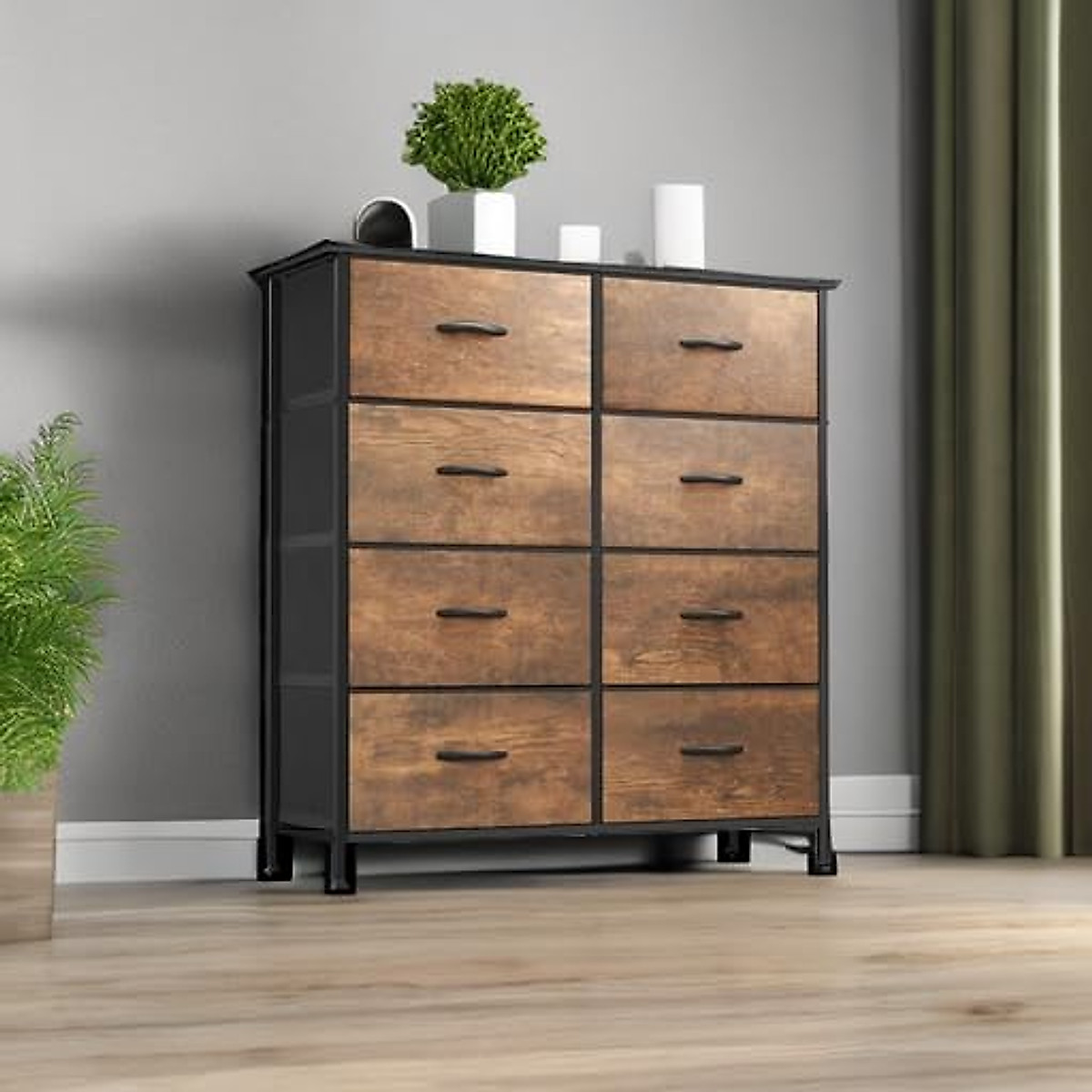 YITAHOME Fabric Dresser for Bedroom, Tall Storage Dresser with 8 Drawers, Rustic Dresser & Chest of Drawers, Storage Drawer Organizer for Closet, Bedroom, Living Room