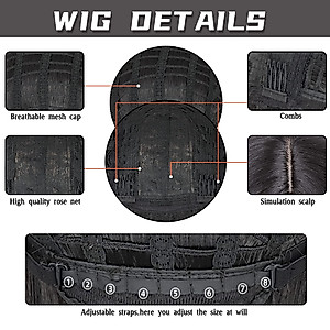 MISSQUEEN Long Black Wigs with Bangs, Straight Black Wigs for Women, Synthetic 30 Inch Long Straight Black Bangs Wig for Daily Wear