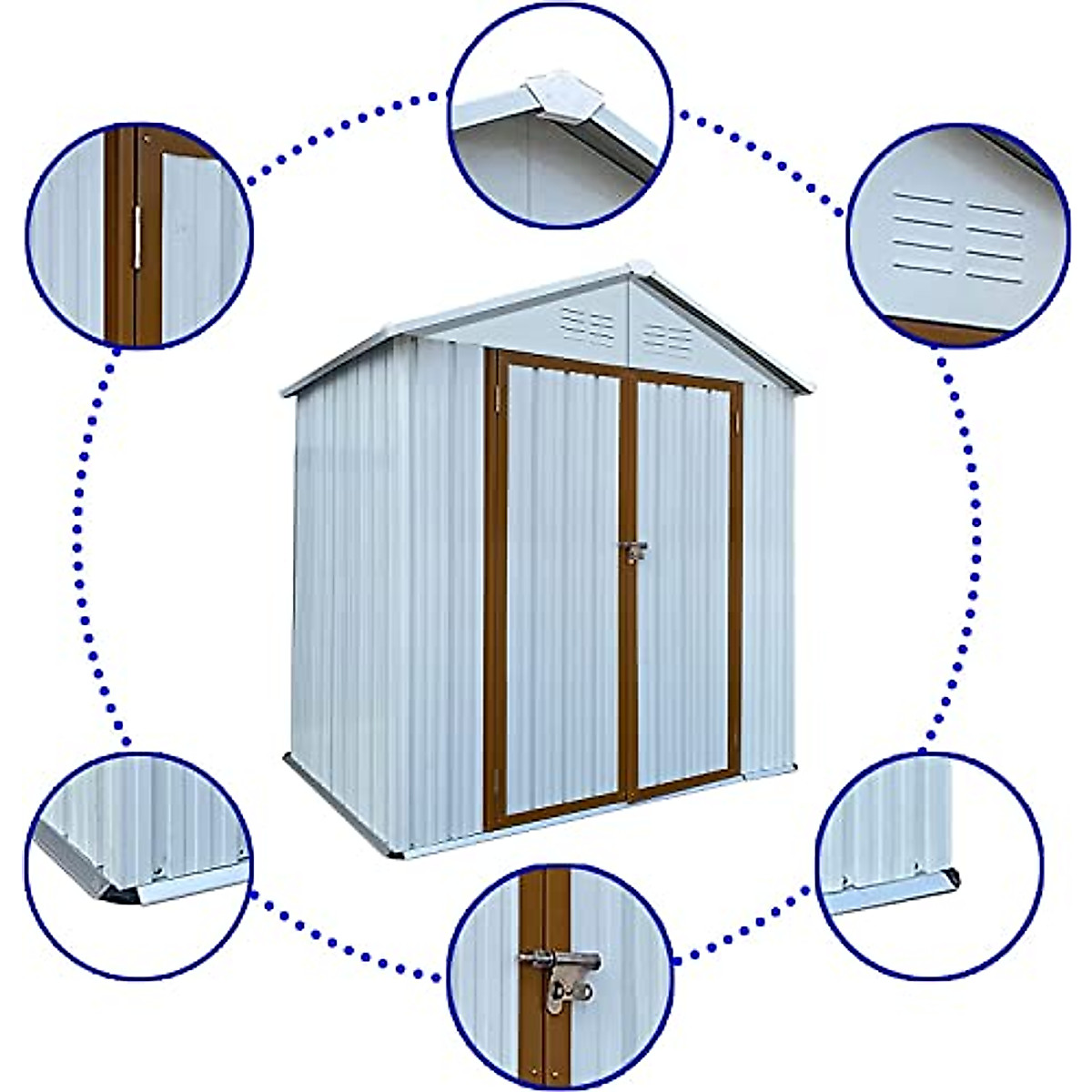 EMKK 4FTx6FT Storage Sheds Outdoor, Utility Steel Tool Sheds for Garden Backyard Lawn, Large Patio House Building with Lockable Door