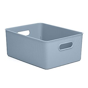 Superio Ribbed Collection - Decorative Plastic Open Home Storage Bins Organizer Baskets, Large Blue (1 Pack) Container Boxes for Organizing Closet Shelves Drawer Shelf 15 Liter/16 Quart