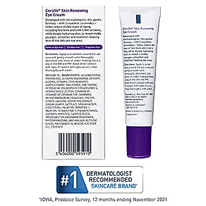 CeraVe Eye Cream for Wrinkles | Under Eye Cream with Caffeine, Peptides, Hyaluronic Acid, Niacinamide, and Ceramides for Fine Lines | Fragrance Free & Ophthalmologist Tested |0.5 Ounces