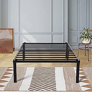 Veezyo Metal Bed Frame Twin - 18 Inch Black Metal Platform Bed Frame, Easy Assembly with Large Storage Space, 3,500lbs Heavy Duty, No Box Spring Needed (Twin)