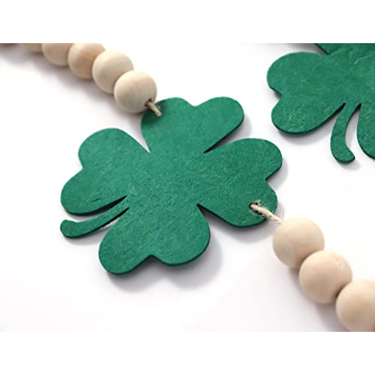 St Patrick’s Day Banner - Shamrock Wooden Beads for Home Decor, Felt Green Lucky Clover Banner with Wooden Beads, Shamrock Banner, Clover Garland, For St Patrick’s Day Spring Wedding Shower Decoration