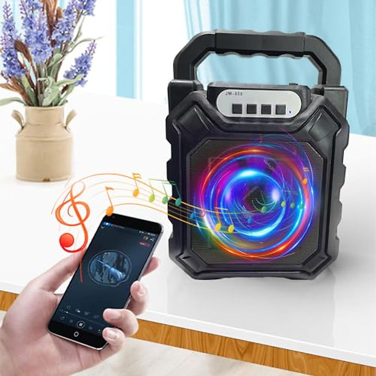 GBSELL Wireless Bluetooth Speaker, Outdoor Portable Stereo with Colourful Running Lights, Portable Mini Stereo, 18-Hour Playtime Outdoor Speaker for Home Party (Black)
