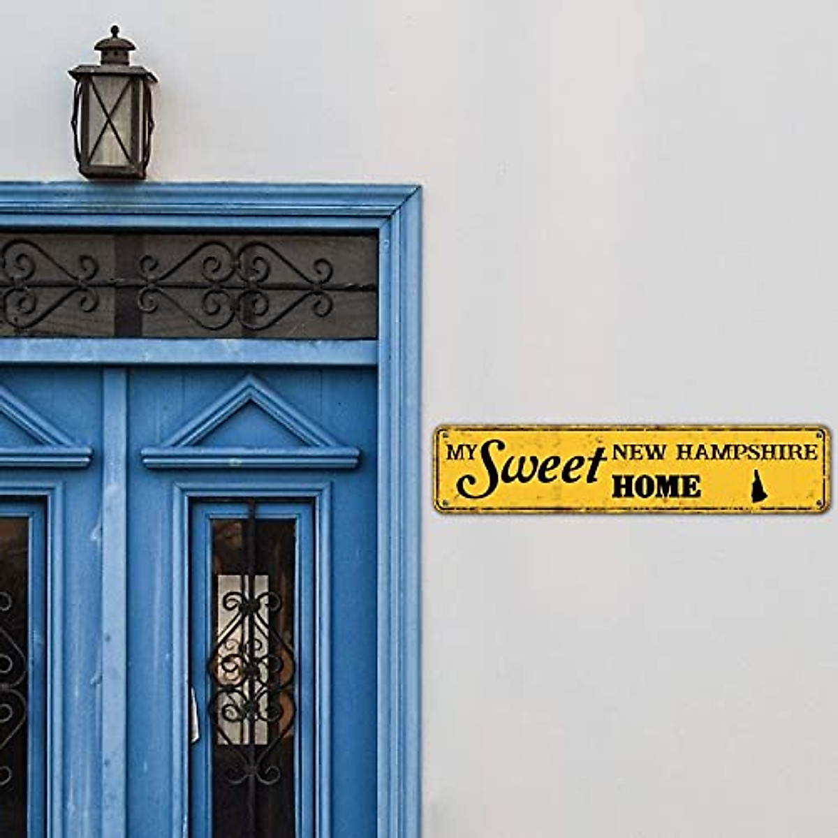 My Sweet Home New Hampshire Metal Sign Farmhouse State Map Silhouette Solid Yellow Garden Yard Decor UV Protected Metal Wall Decor Ready to Hang for Garage Office Restaurants Rectangle 4x18in