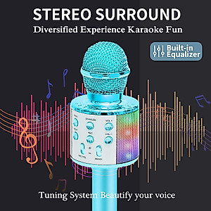 Alversun Karaoke Microphone for Kids Bluetooth Karaoke Kids Microphone Wireless Portable Handheld Singing Karaoke Machine Speaker 5 6 7 8 9 Years Old Toys Gift for Girls Boy (1 Pack, Blue)