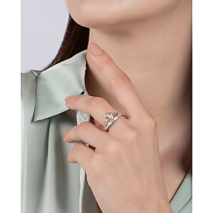 Jewelili Enchanted Disney Fine Jewelry Sterling Silver and 10K Rose Gold 1/6 Cttw Natural White Round Diamonds Ariel Tiara Ring Size 7