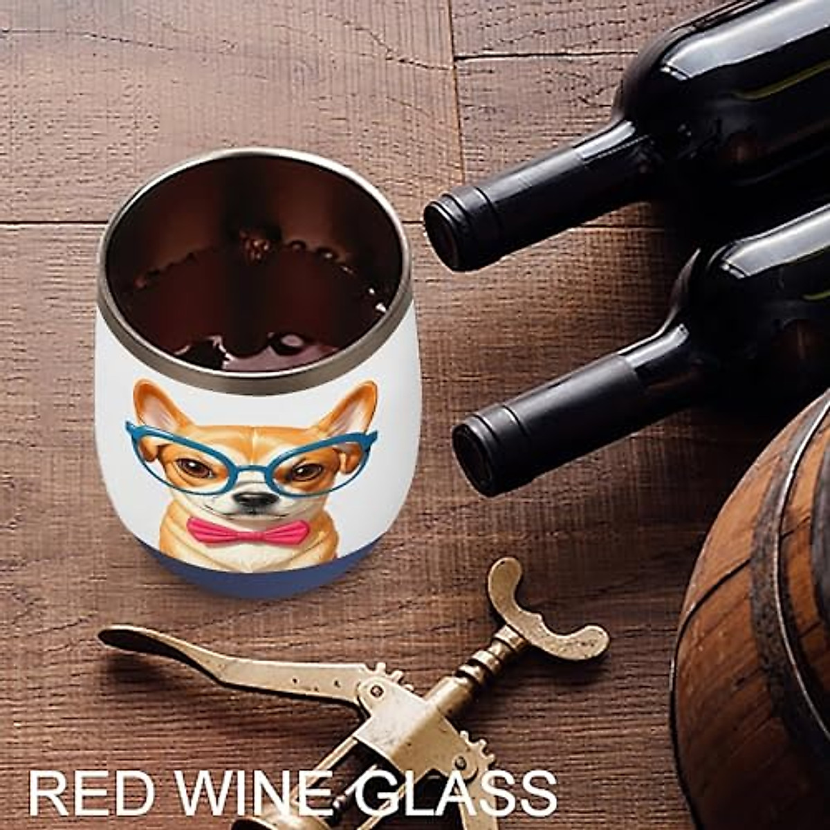 OPTKSNCU 304 Stainless Steel Insulated Cup with Lid, Pet Dog Soft Bow Tie, Oversized Glasses Print Durable, And Easy to Clean – Ideal for Home, Office, And Gift Giving