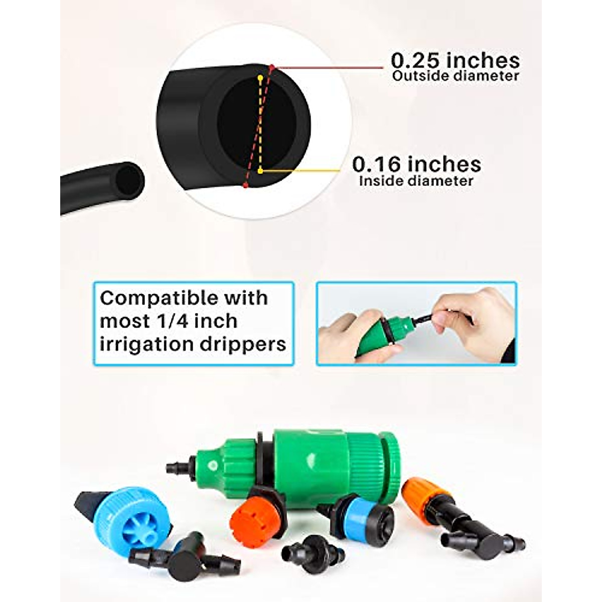 MoHern Drip Irrigation Tubing, 100 Feet 1/4 Inch Drip Line Irrigation Hose with 20 Pcs Drip Irrigation Parts, Drip Irrigation Kit