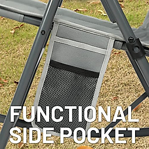 TIMBER RIDGE Padded High Back Folding Rocker Side Pocket Portable Rocking Lawn Chair Foldable for Camping Patio Garden, Supports 300 LBS, Grey