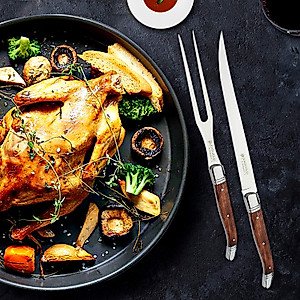 Laguiole by Hailingshan Carving Knife and Fork Set Stainless Steel Premium BBQ Meat Turkey Roast Kitchen Dinner Table Cutlery Flatware Sharp 2-Piece Wood Handle with Gift Box