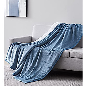 Southshore Fine Living, Inc. Oversized Reversible Microfleece Sherpa Blankets, Warm Flannel Sherpa Blanket, Soft and Fluffy Winter Blankets, (110 x98) King/California King Blankets Blue Color