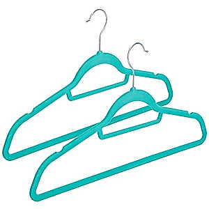 50 Pack Slim Non Slip Teal Velvet Hangers with Cascading Hooks for Clothes, Shirts, Suits, Dresses, Coat, Pants, Heavy Duty Durable Hangers, Lightweight, Space Saving (18 In)