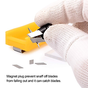 NEWISHTOOL Snap Off Blade Disposal Container Can to Break Utility Knife Blade, Trash Knife Blades Gather by Magnet Safe Storage Bank, Blade Dispenser Yellow Plastic Case with Hanging Clip