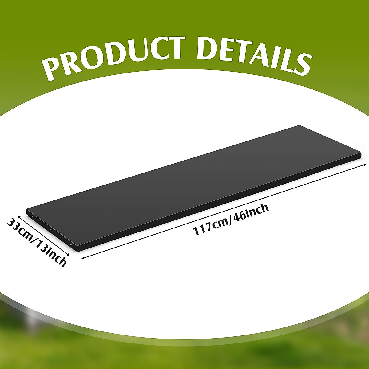 Hicarer Metal Laminate Shelving Boards Large Metal Black Shelving Shed Shelving for 26 Cu. ft Horizontal Storage Shed Cabinet Shelf, Easy Assembly, One Shelf Can Hold 44 Lbs, 46 x 13 Inch