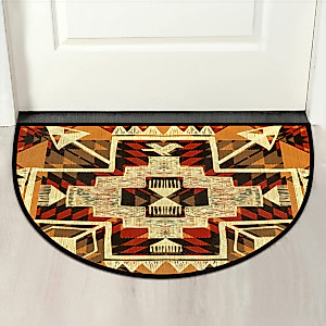 Native American Arrow Style Half Round Door Mat Indoor Entrance 24X36" Ethnic Semi Circle Floor Rug Non Slip Absorbent Bathroom Mats Half Moon Area Rugs for Kitchen Patio Fireplace Hearth Rugs