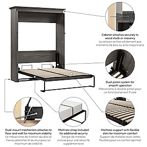 Bestar Versatile Murphy Bed in Walnut Gray, Sleeping Arrangement for Multipurpose Room, Full, Grey
