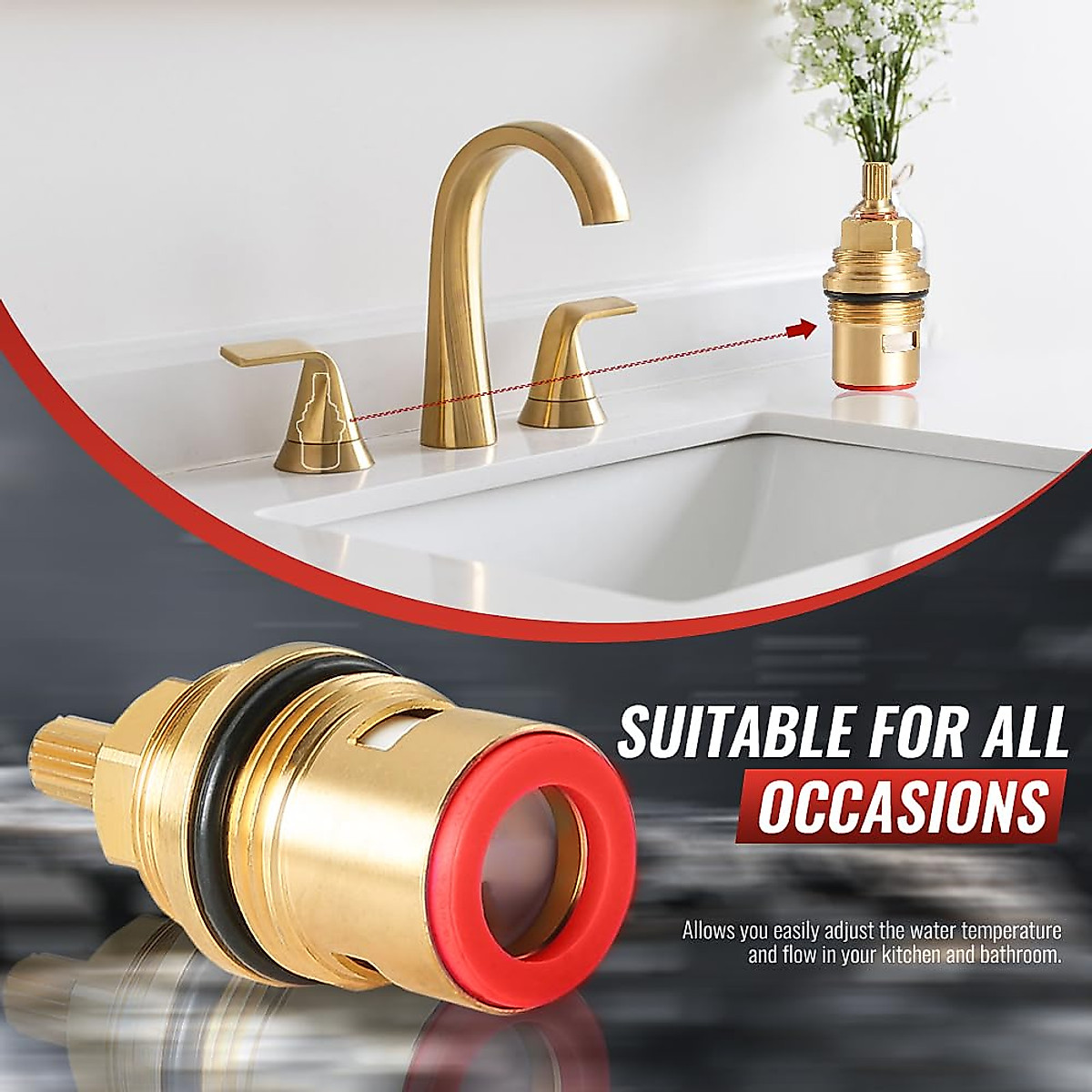 Replacement Ceramic Cartridge Fit for Grohe 45888000, Bathroom Sink Faucet Cartridge Replacement Parts 3/4-Inch Use for Wall Mount Valves and Roman Tubs (45888000 Hot)